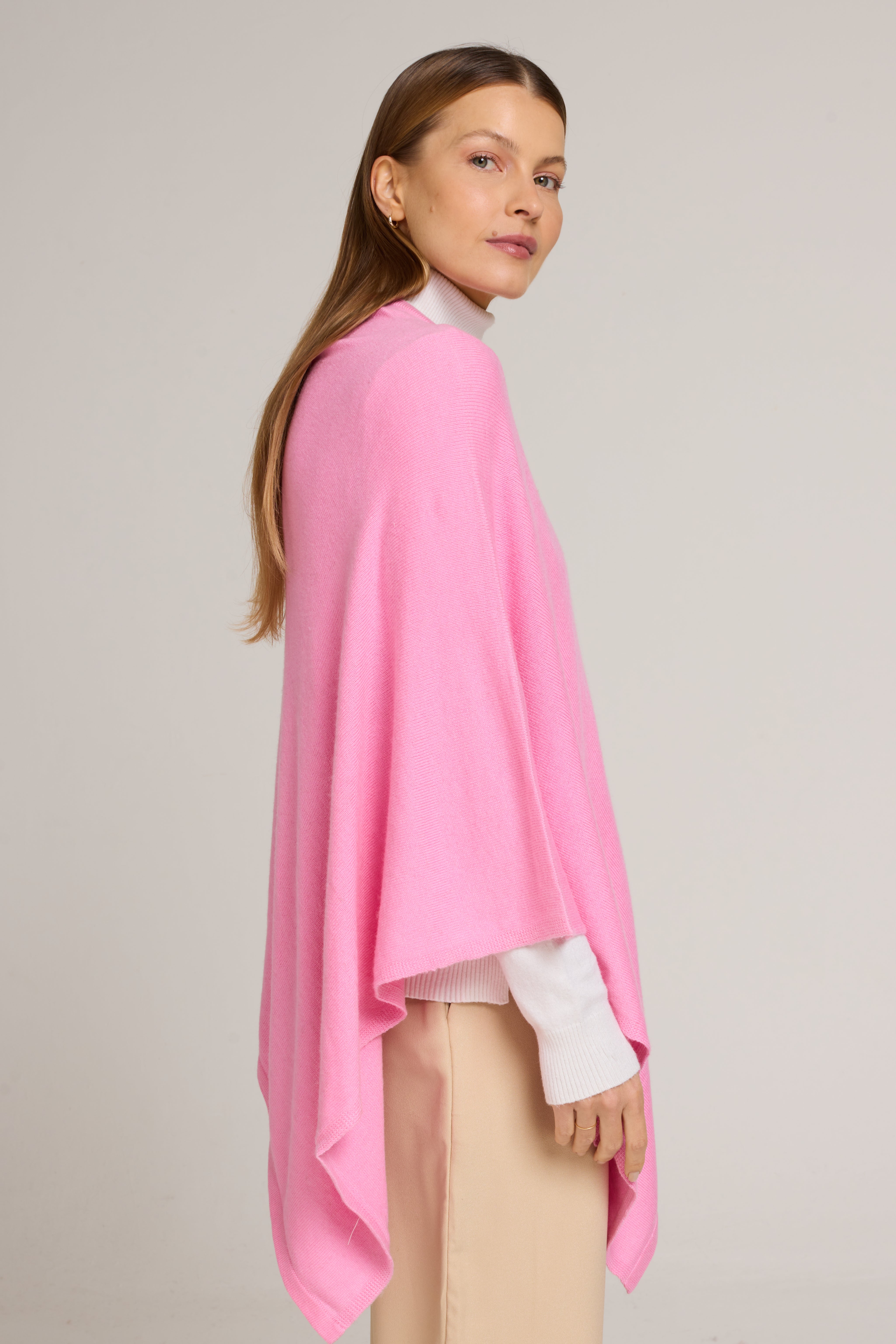 Poncho de puro cashmere rosa